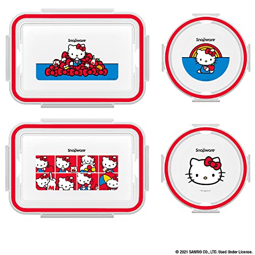 Snapware 8-Pc Plastic Food Storage Containers Set, 4.6-Cup & 3-Cup Meal Prep Containers , Non-Toxic, BPA-Free Lids with 4 Tab Locking, Dishwasher, Microwave, and Freezer Safe, Hello Kitty