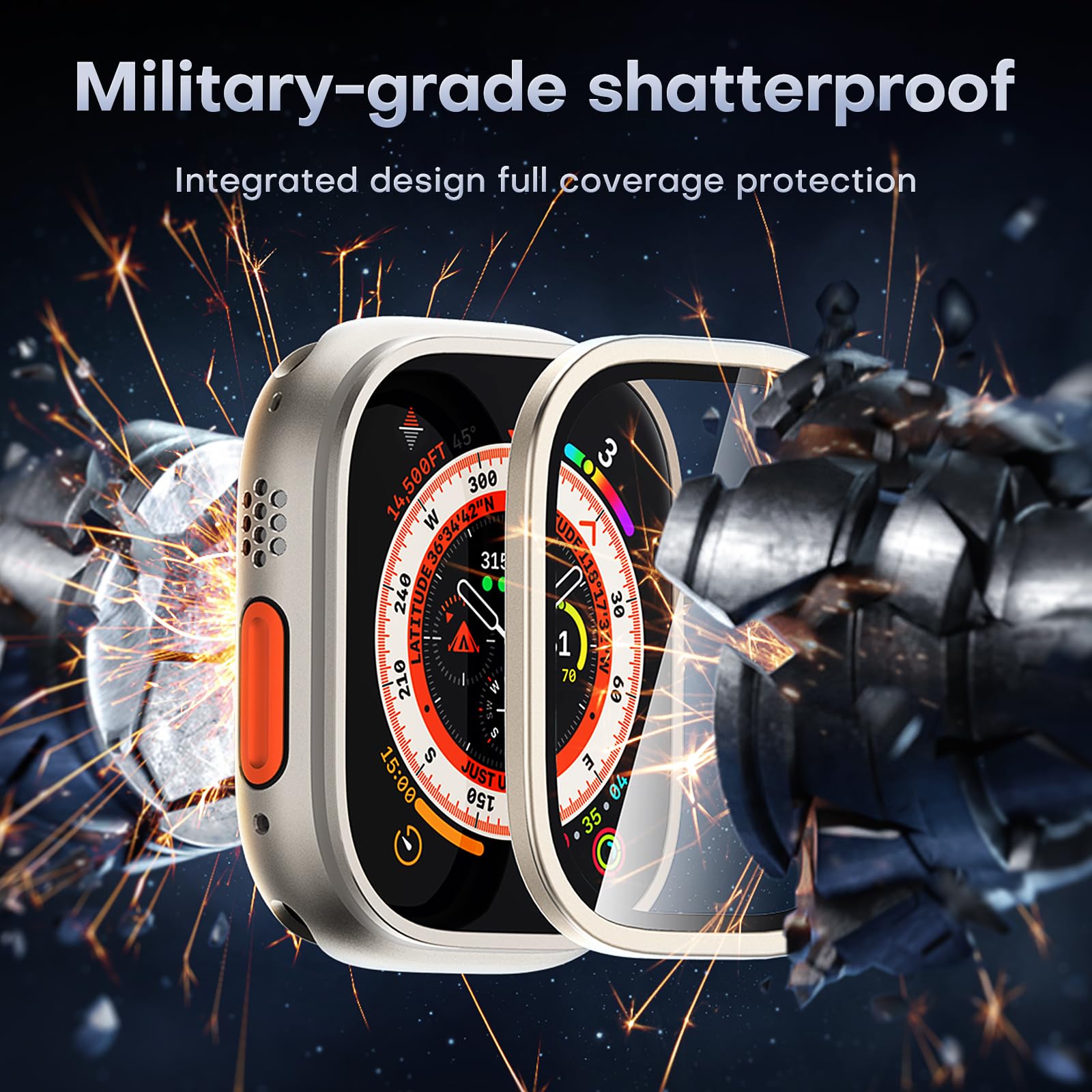 LϟK 2 Pack for Apple Watch Ultra 2 / Ultra Screen Protector 49mm - 9H Tempered Glass + Titanium Alloy Frame [Stay Original] Waterproof HD Glass Film for iWatch Ultra 49mm, Titanium