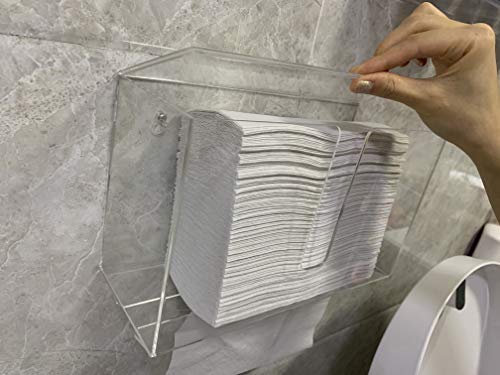 Cq acrylic Wall Mount Paper Towel Dispenser with Lid,Clear Folded Paper Towel Holder for Bathroom Toilet and Kitchen,Suitable for Z-fold, C-fold or Multi-Fold Paper Towels,Pack of 1