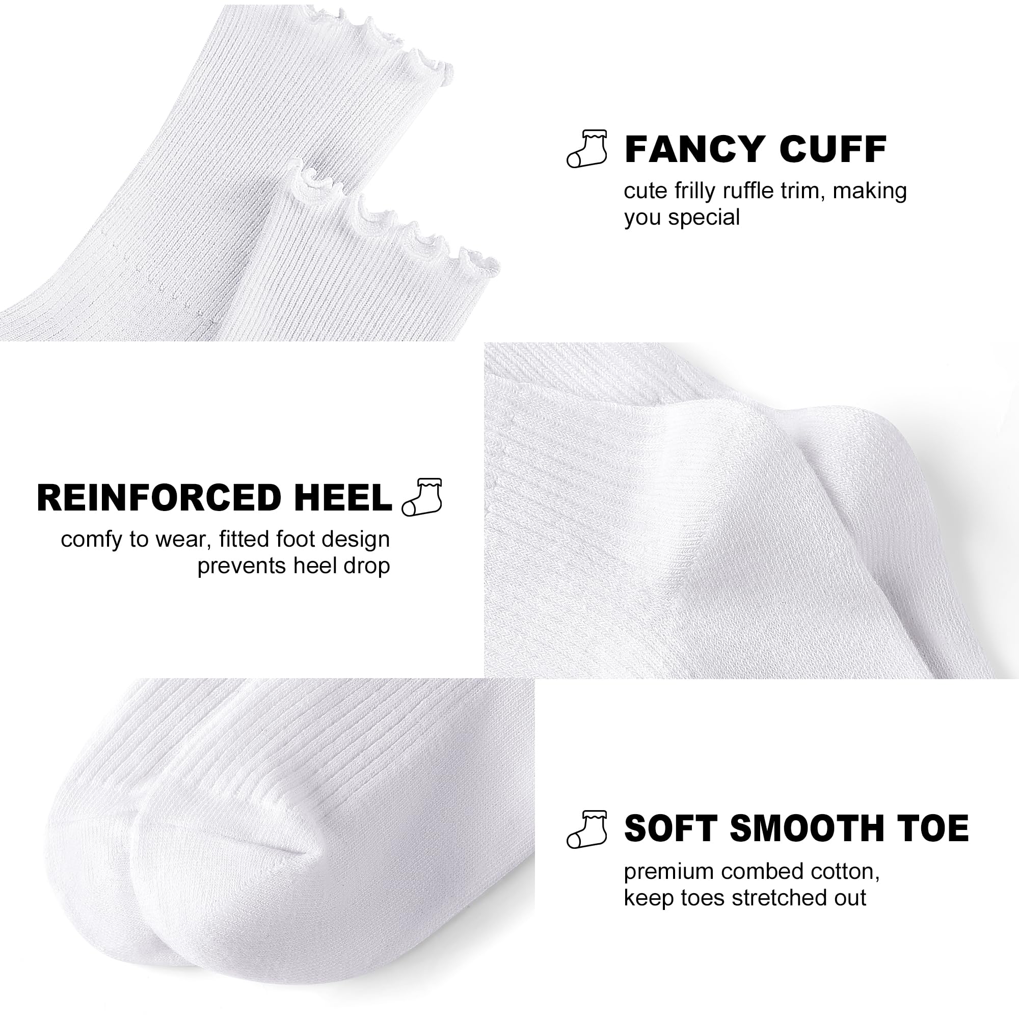 UTTPLL Ruffle Crew Socks Women Turn-Cuff Athletic Aesthetic Lettuce Socks Ladies Thin Lovely Cotton Frilly Boot Ankle Socks White One Size