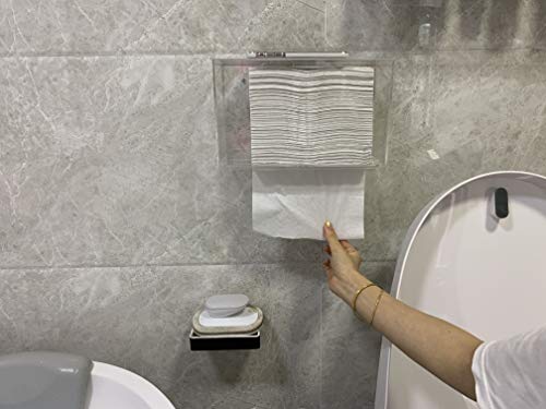 Cq acrylic Wall Mount Paper Towel Dispenser with Lid,Clear Folded Paper Towel Holder for Bathroom Toilet and Kitchen,Suitable for Z-fold, C-fold or Multi-Fold Paper Towels,Pack of 1