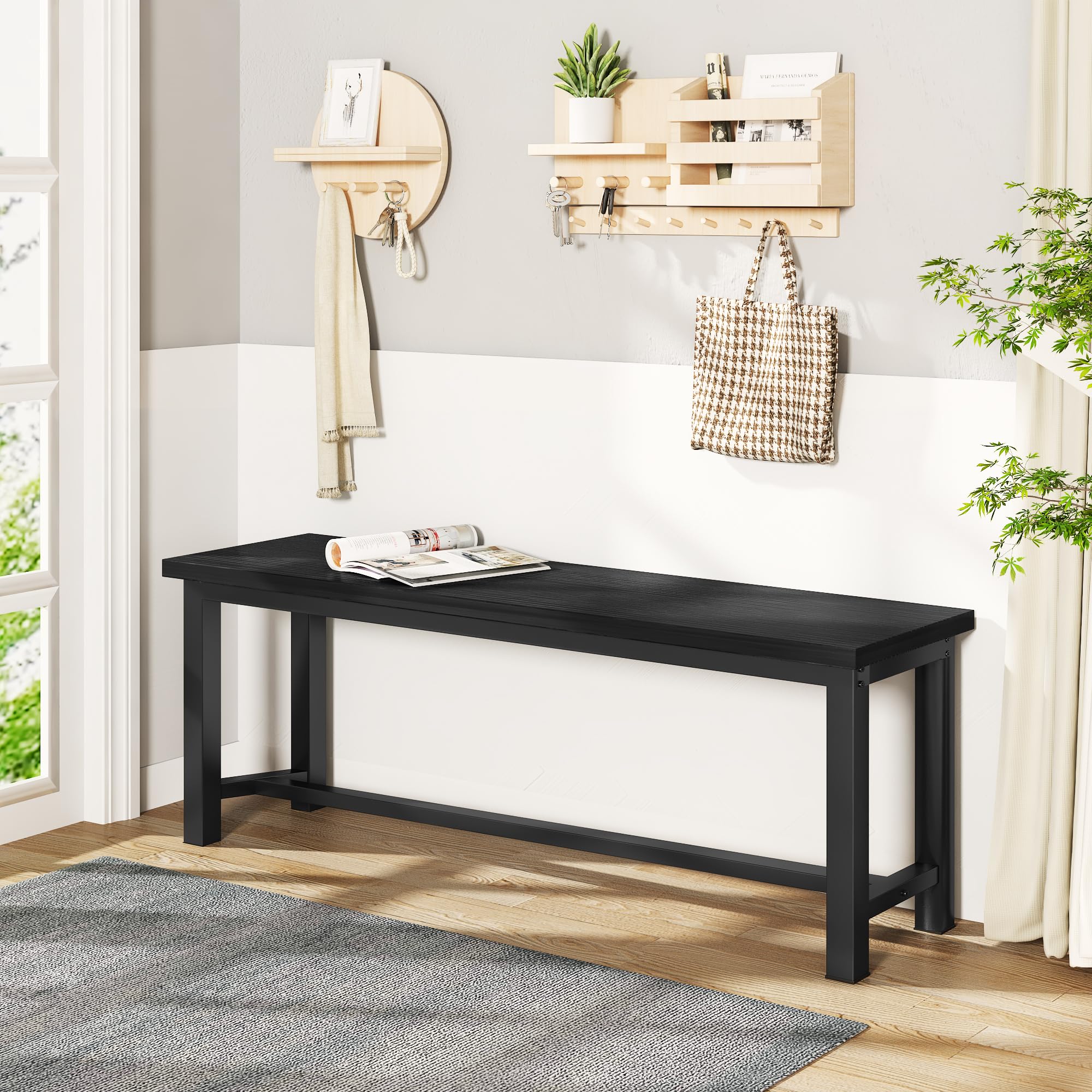 Recaceik Dining Benches, 39 Inch Table Benches, Pair of 2 Benches for Dining Room, Kitchen, Entryway, Bedroom, Industrial Small Bench Kitchen Bench with Metal Legs, Easy to Assemble, Black