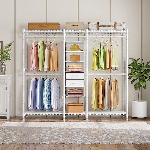 VIPEK V6E Heavy Duty Clothes Rack Large Garment Rack for Hanging Clothes, Portable Clothing Rack Metal Freestanding Closet Wardrobe System with Hanging Closet Organizer, Max Load 780 LBS, White
