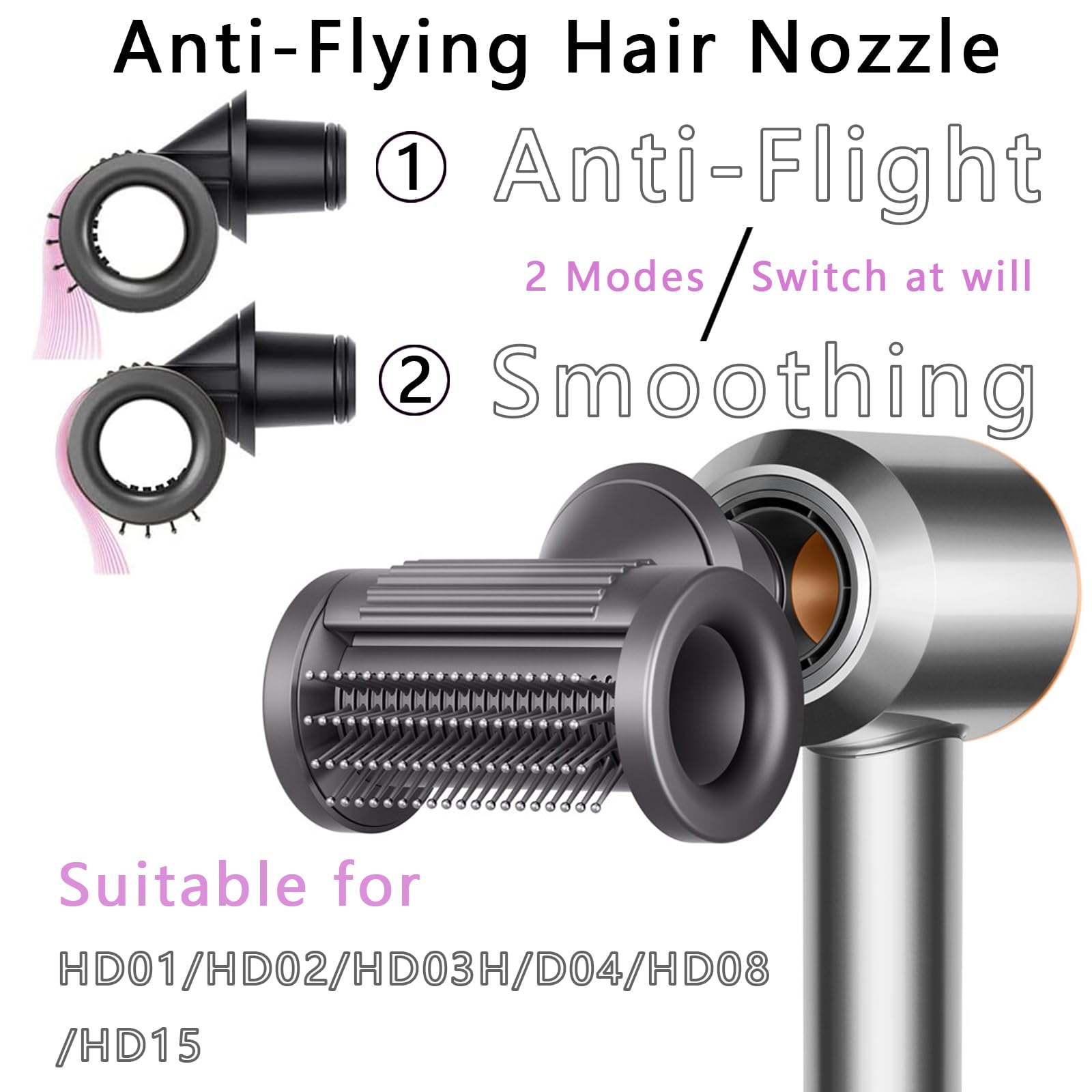 Anti-Flight Flyaway Attachment Nozzle with Wide Tooth Comb 2 in 1 Function for Dyson Hair Dryer attachments - Accessories for Supersonic Hair Dryer HD01 HD02 HD03 HD04 HD08