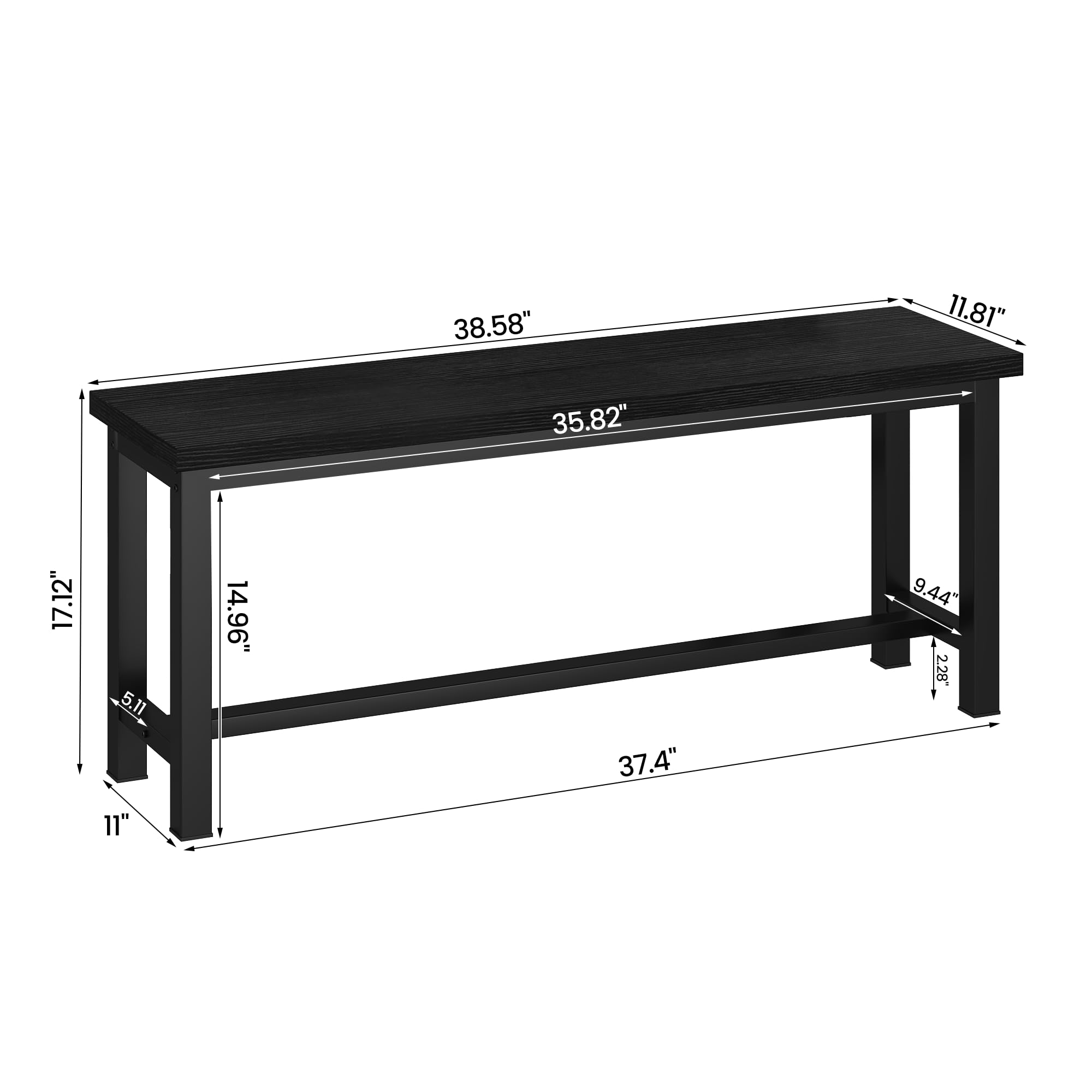 Recaceik Dining Benches, 39 Inch Table Benches, Pair of 2 Benches for Dining Room, Kitchen, Entryway, Bedroom, Industrial Small Bench Kitchen Bench with Metal Legs, Easy to Assemble, Black