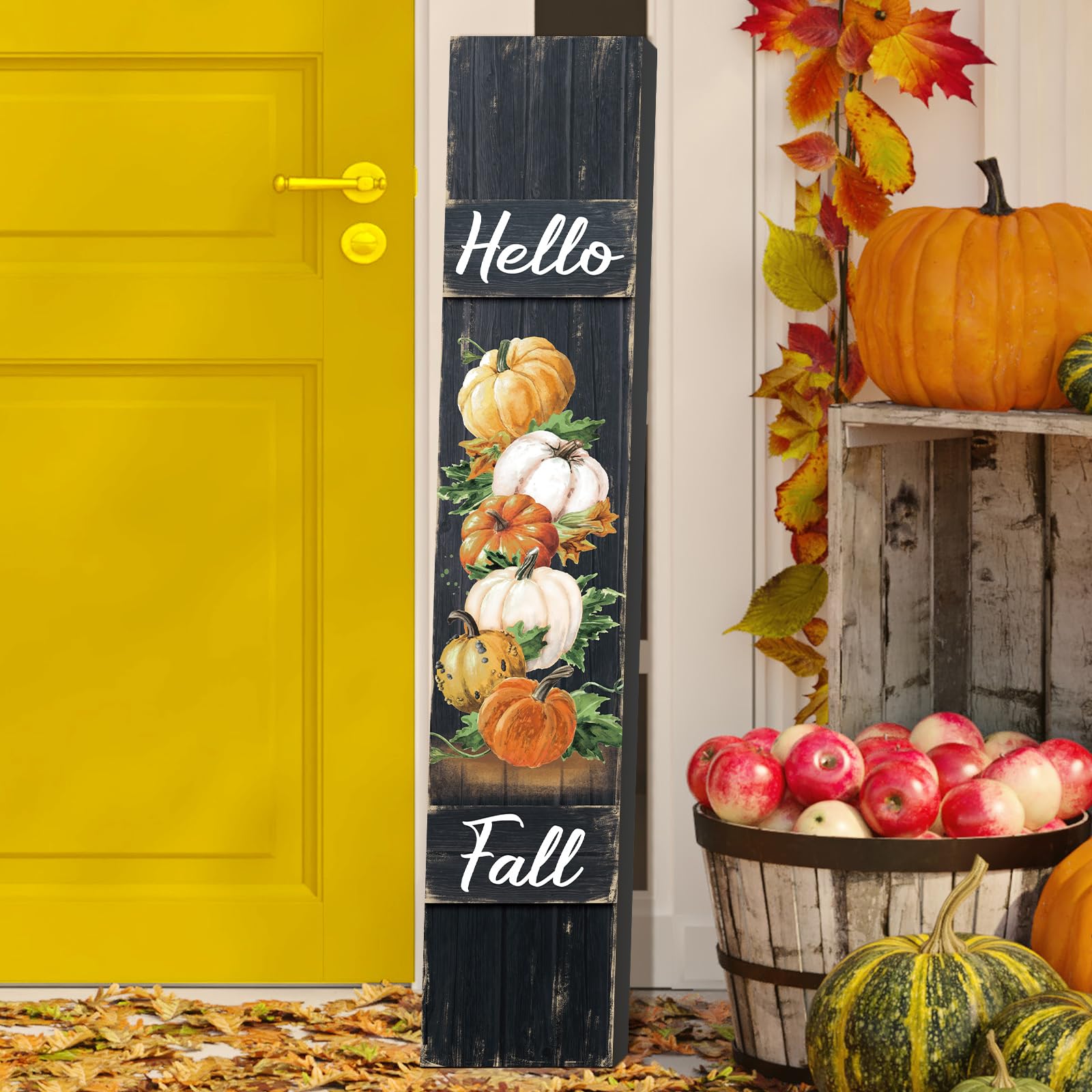 Dandat Fall Porch Sign Wooden Pumpkin Hanging Porch Decor Autumn Vertical Thanksgiving Welcome Signs for Front Porch Rustic Pumpkin Decoration Outdoor Standing for Home Yard, 42(Dark Color)