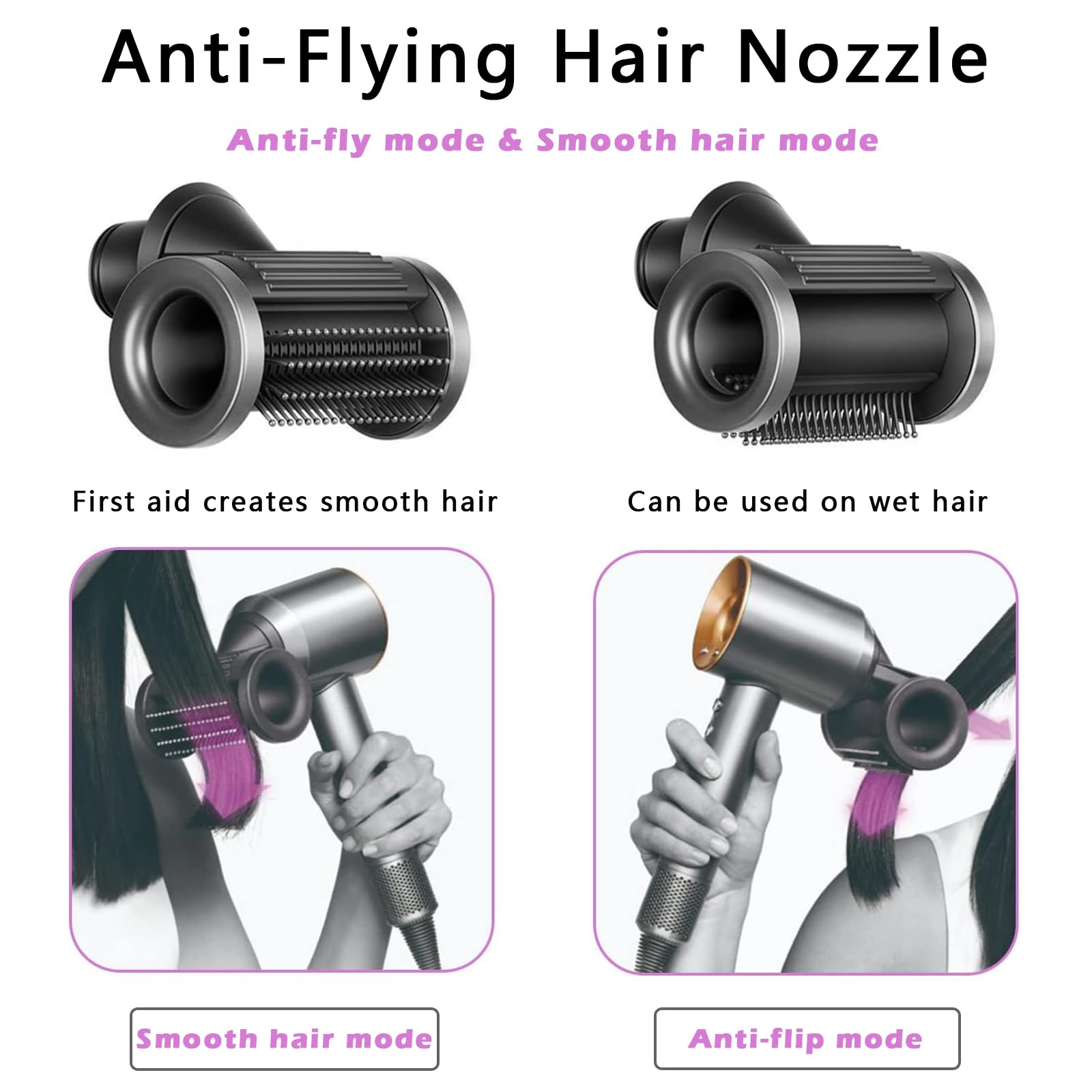 Anti-Flight Flyaway Attachment Nozzle with Wide Tooth Comb 2 in 1 Function for Dyson Hair Dryer attachments - Accessories for Supersonic Hair Dryer HD01 HD02 HD03 HD04 HD08