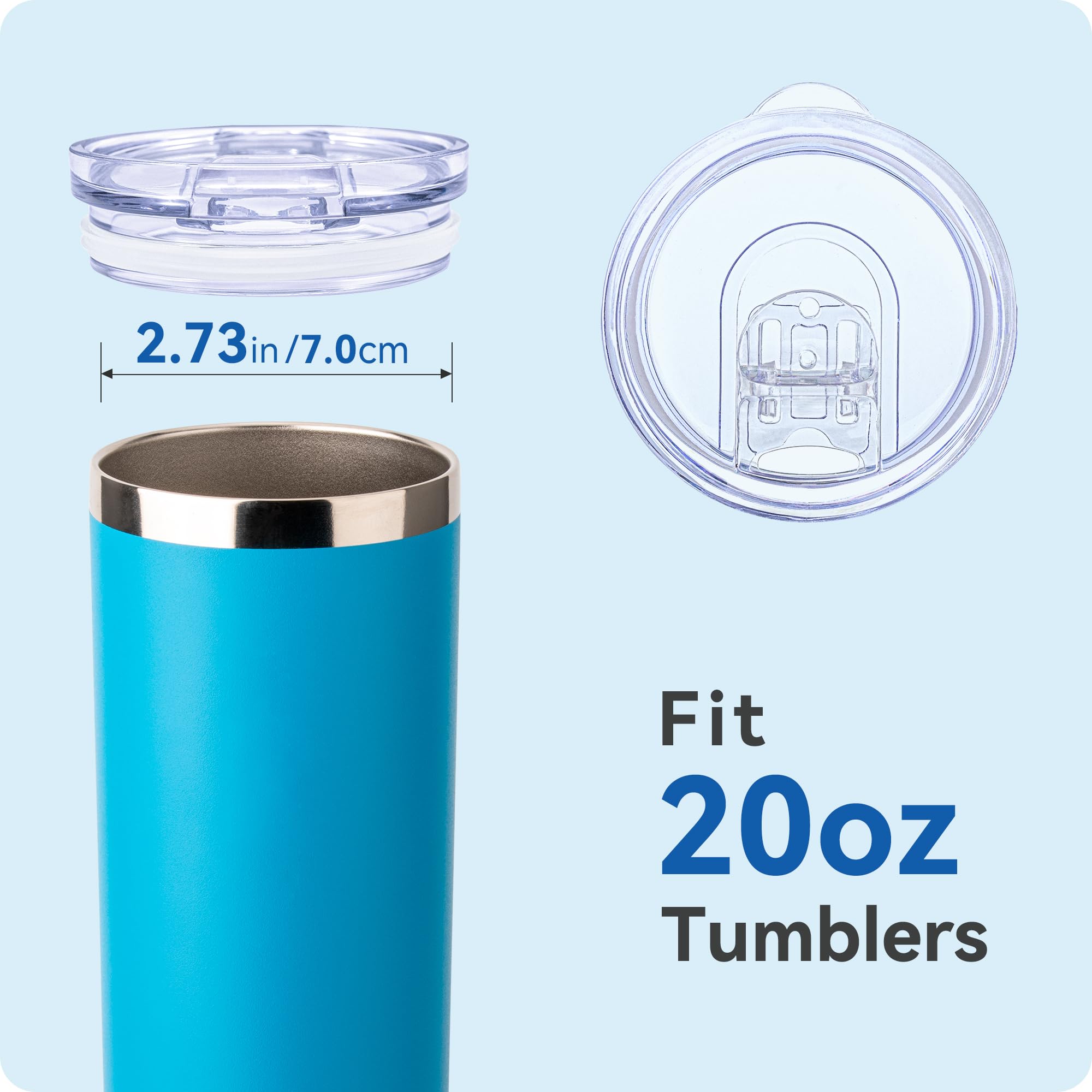 Prurex 2 Pack 20 oz Skinny Tumble Lids,Replacement Spill Proof Splash Resistant Sliding Cup Covers for 2.73" Inner DiameterTumbler,Straw Friendly,BPA Free