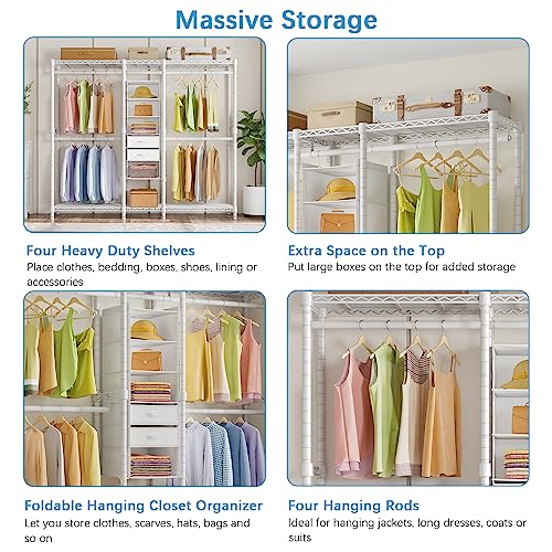 VIPEK V6E Heavy Duty Clothes Rack Large Garment Rack for Hanging Clothes, Portable Clothing Rack Metal Freestanding Closet Wardrobe System with Hanging Closet Organizer, Max Load 780 LBS, White