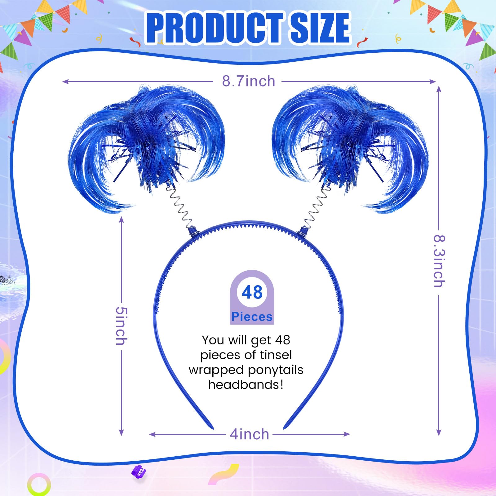 Hoteam 48 Pcs Ponytails Headband Tinsel Wrapped Party Head wear Pom Feathers Headbands for Mardi Gras party(Blue)