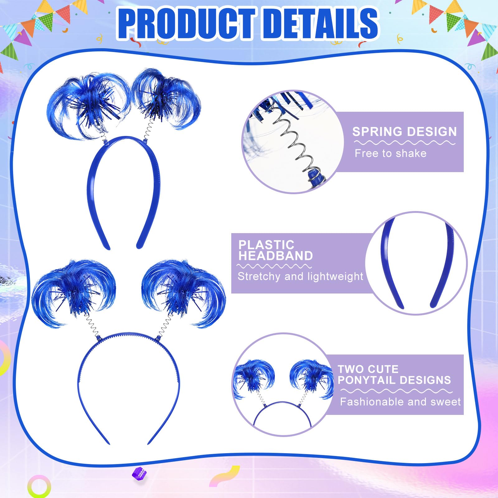 Hoteam 48 Pcs Ponytails Headband Tinsel Wrapped Party Head wear Pom Feathers Headbands for Mardi Gras party(Blue)