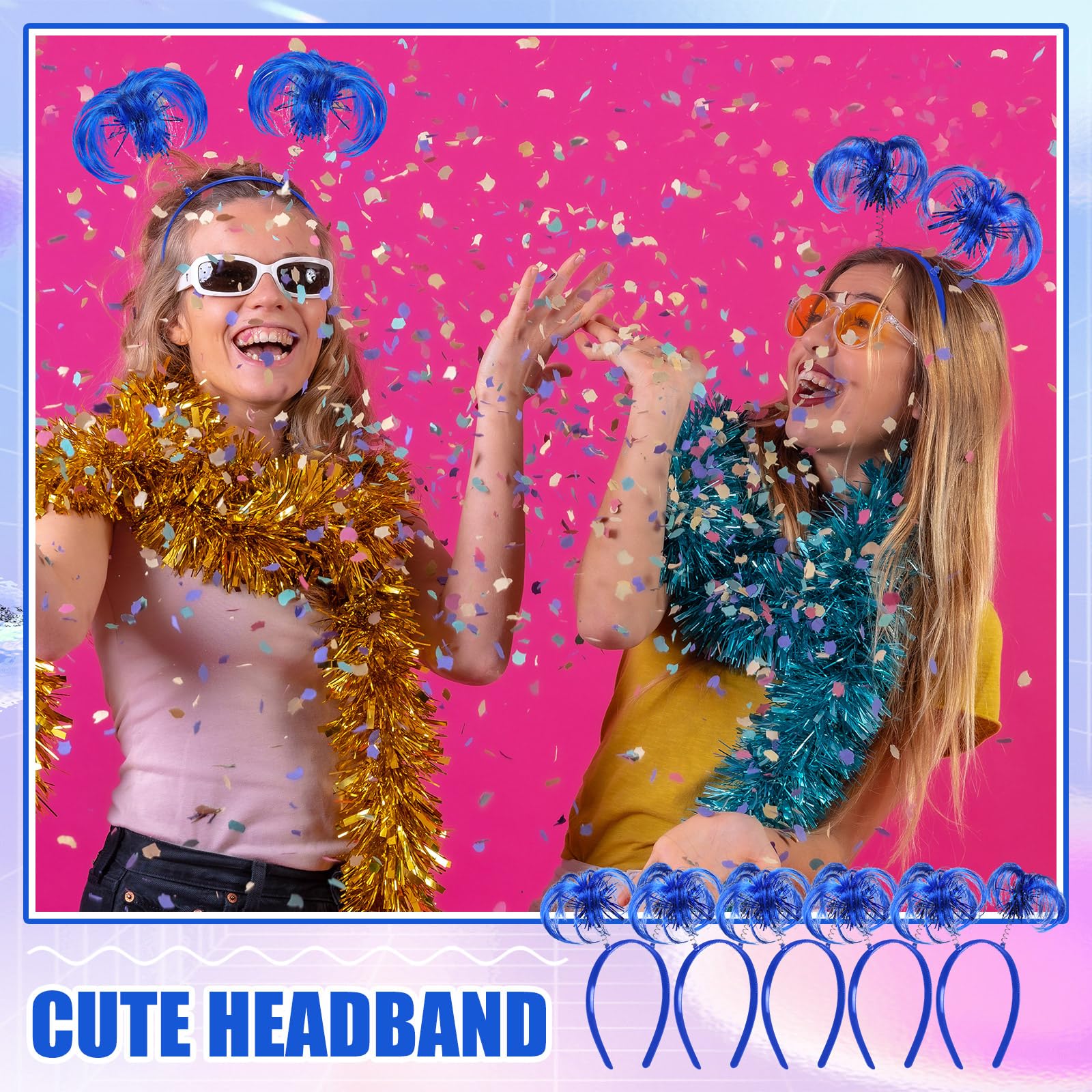 Hoteam 48 Pcs Ponytails Headband Tinsel Wrapped Party Head wear Pom Feathers Headbands for Mardi Gras party(Blue)