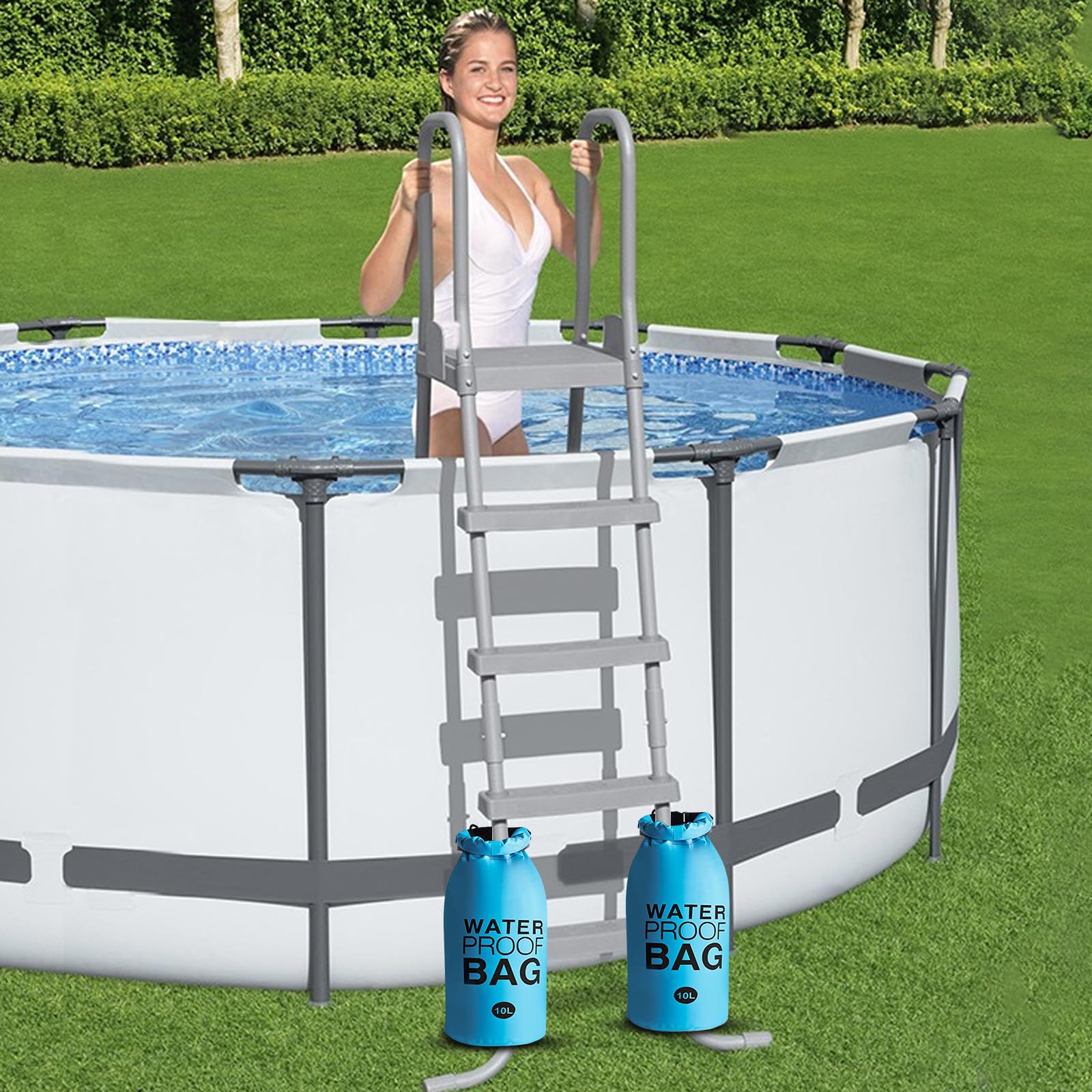 KITCHSTAR Pool Step Weights, Pool Ladder Weights for Above Ground Pools, Waterproof Sand Bags for Pool Steps with Heavy-Duty Nylon & Handle, Work with Above Ground and in-Ground Pool Steps 10Lx2PCS