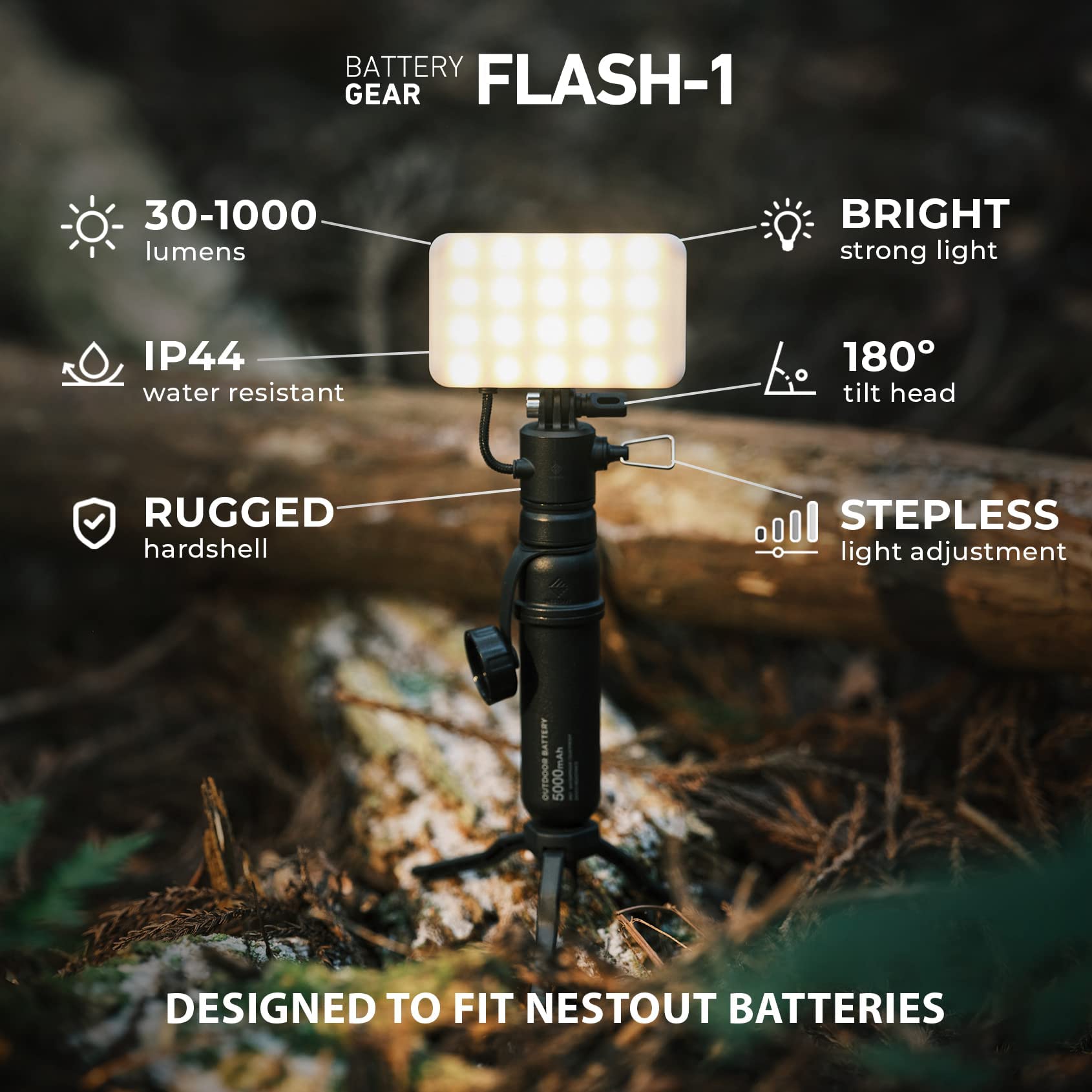 ELECOM NESTOUT 15000mAh Outdoor Power Bank + 4-Panel Solar Panel Charger + Flash-1 LED Flash Light Panel 1000 Lumen - Blue Gray