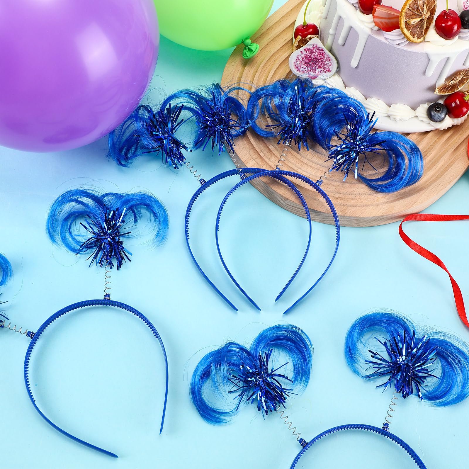 Hoteam 48 Pcs Ponytails Headband Tinsel Wrapped Party Head wear Pom Feathers Headbands for Mardi Gras party(Blue)