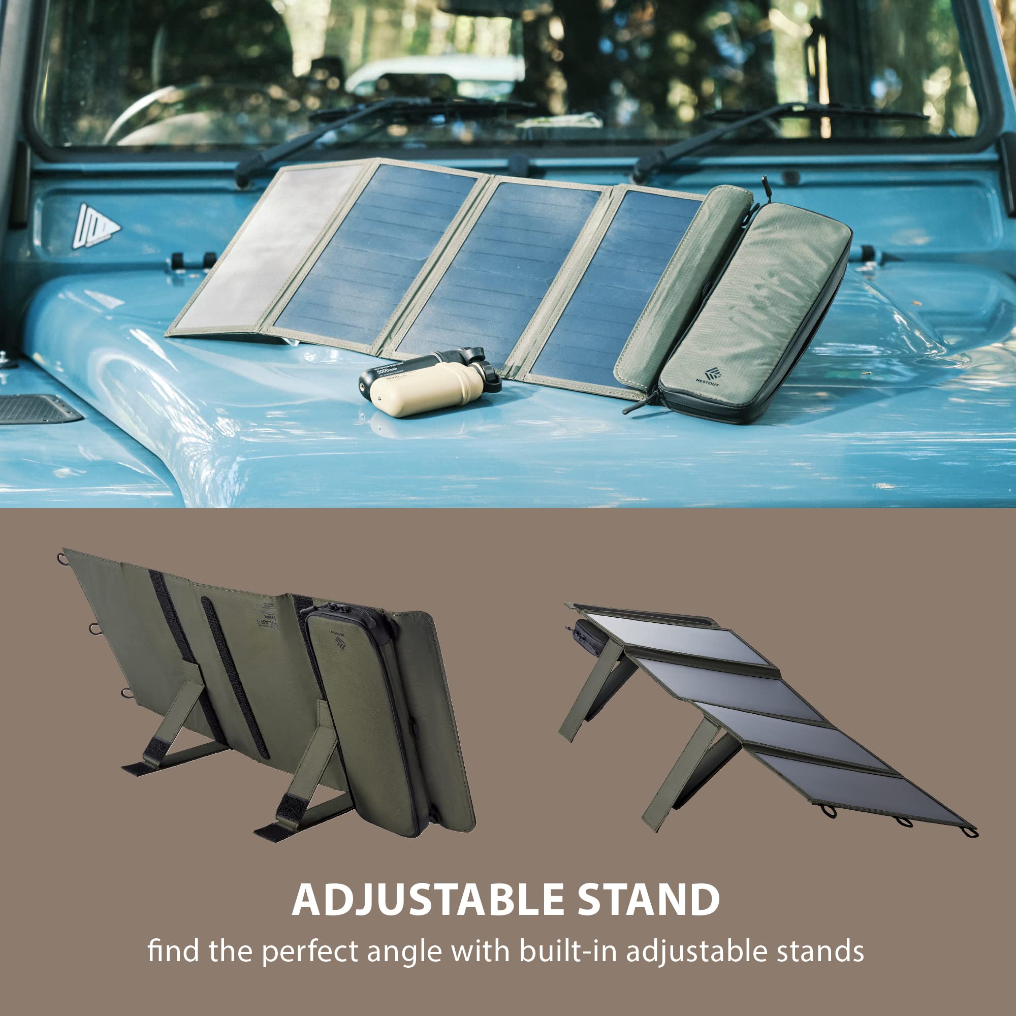 ELECOM NESTOUT 15000mAh Outdoor Power Bank + 4-Panel Solar Panel Charger + Flash-1 LED Flash Light Panel 1000 Lumen - Blue Gray