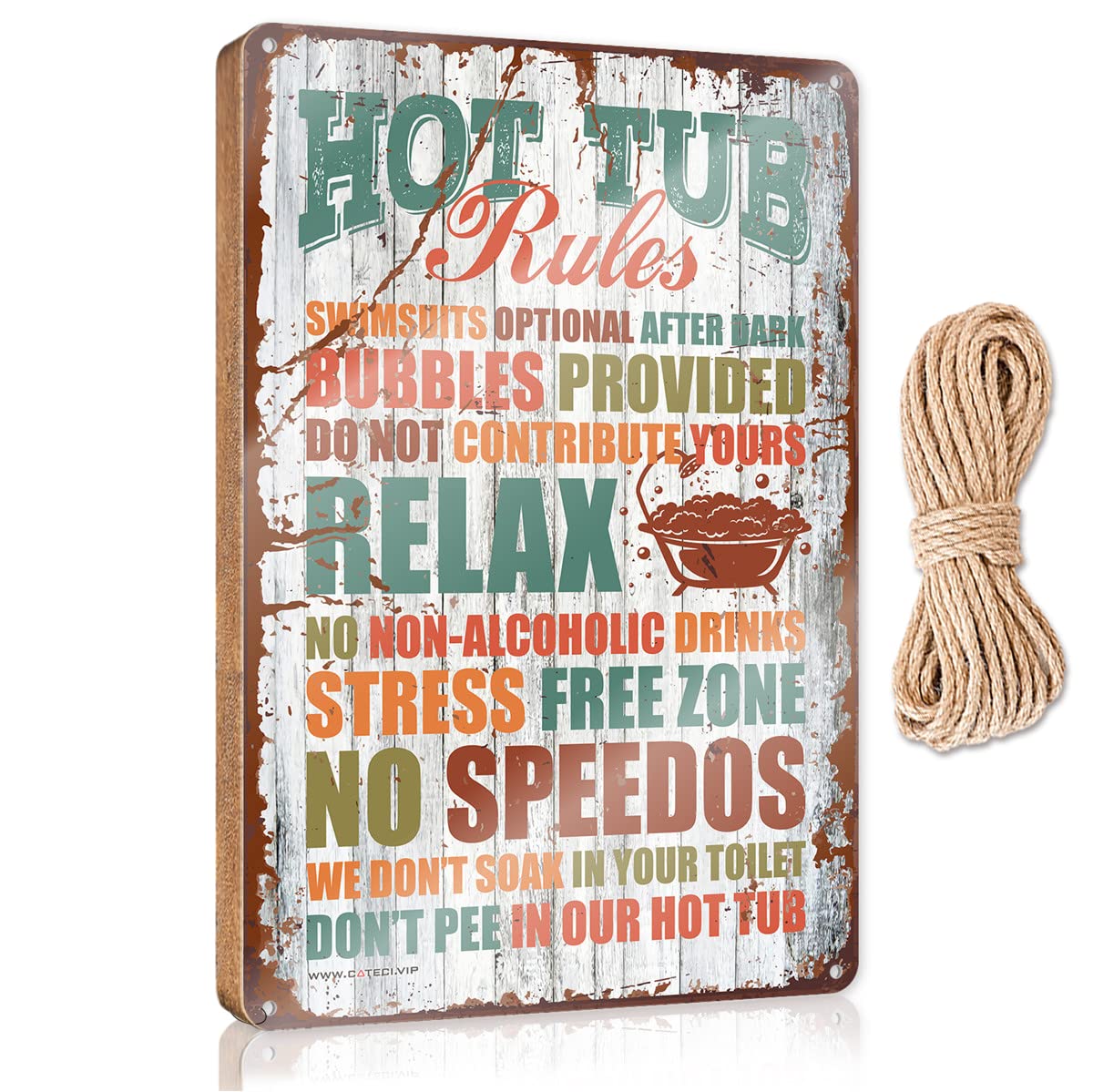 CakJuice Quote Wood Plaque Funny Hot Tub Rules Wooden Sign Spring Porch Decor Outdoor Decorations for Patio (Size : 20X30CM)