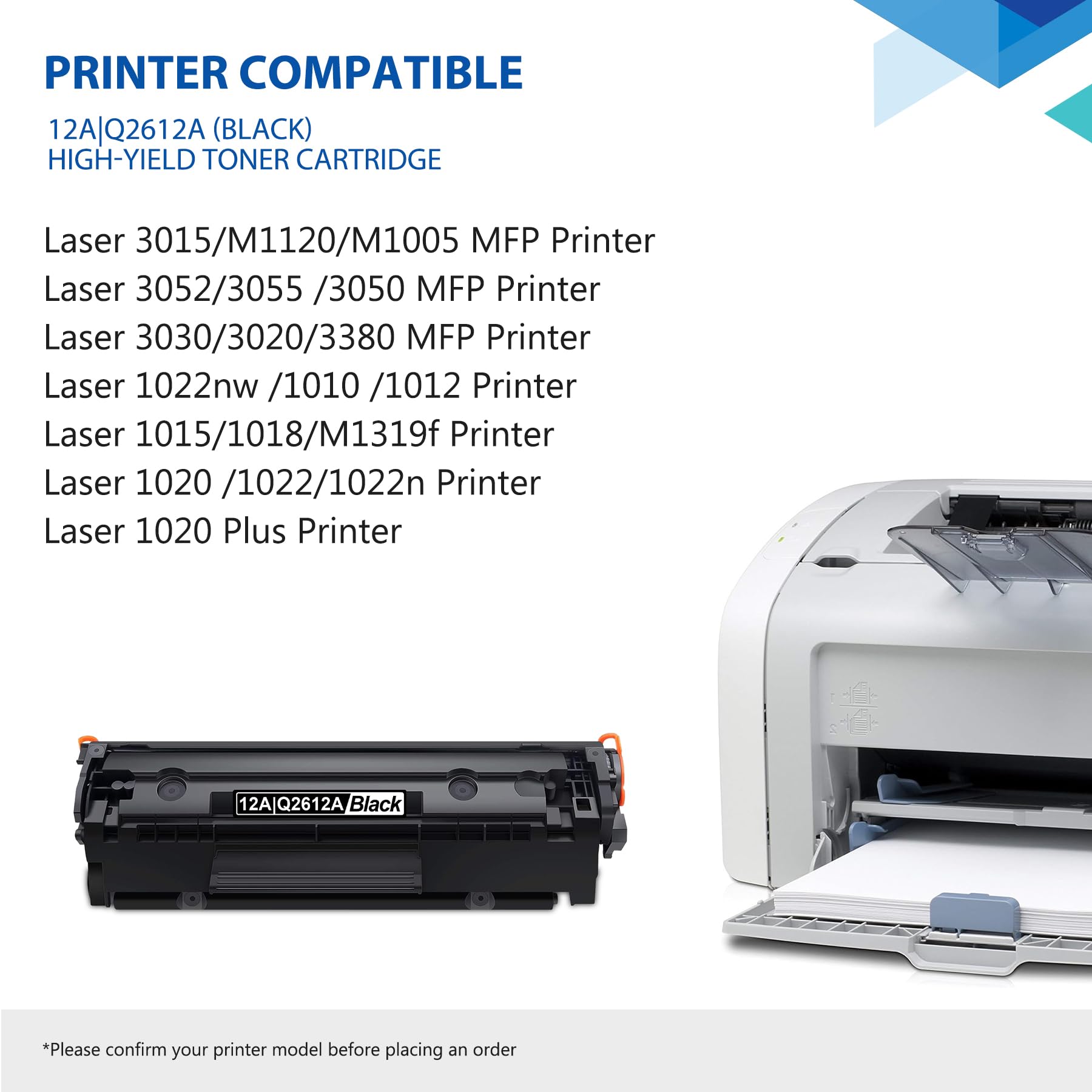 1-Pack Black 12A Q2612A Toner (with Chip) Q2612A Toner Cartridge Replacement for HP 12A Q2612A M1120 MFP M1005 MFP; M1319f 1020 Plus Printer 2,100 Pages