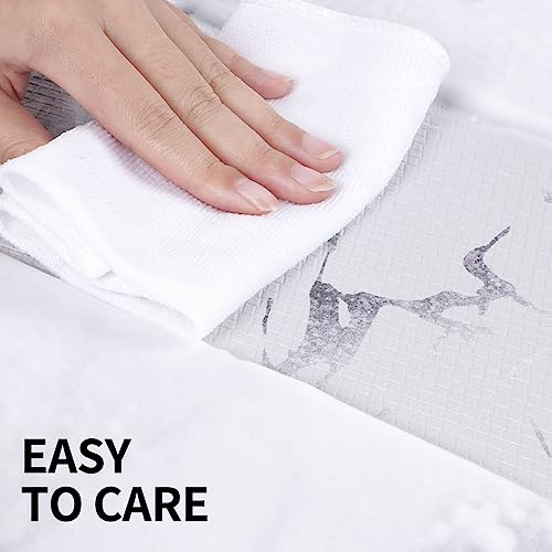 ASPMIZ Marble Kitchen Rugs Non Slip, Silver White Marble Kitchen Mats Cushioned Anti Fatigue, PVC Waterproof Leather Kitchen Rug Modern, Floor Comfort Mat for Kitchen Sink, 18'' x 30'' + 18'' x 48 ''