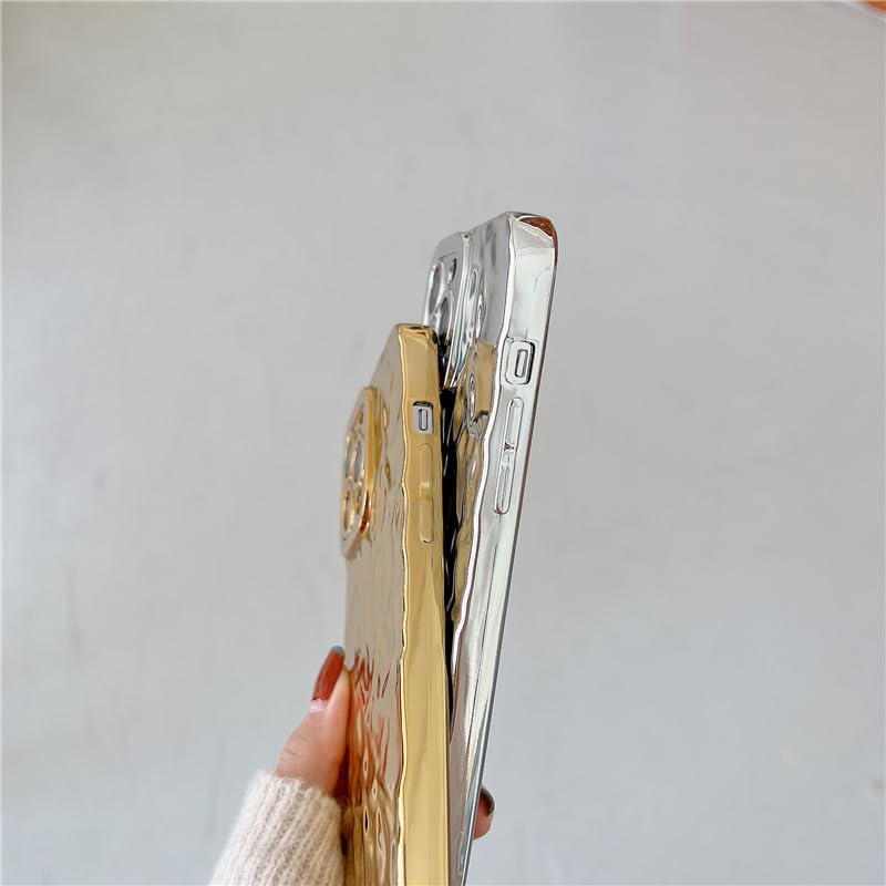 Yebowe Compatible with iPhone 13 Pro Max Case, Cute 3D Tin Foil Pleated Luxury Phone Cover for Women Girls Shiny Bling Designer Soft Silicone Case for iPhone 13 Pro Max, Gold