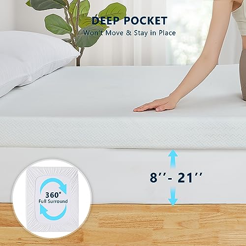 Timimi Memory Foam Mattress Topper Queen - 3 Inch Gel Cooling Mattress Pad for Queen Size Bed with Removable Washable Cover(21'' Deep Pocket) - Bed Topper for Back Pain (CertiPUR-US Certified - White)