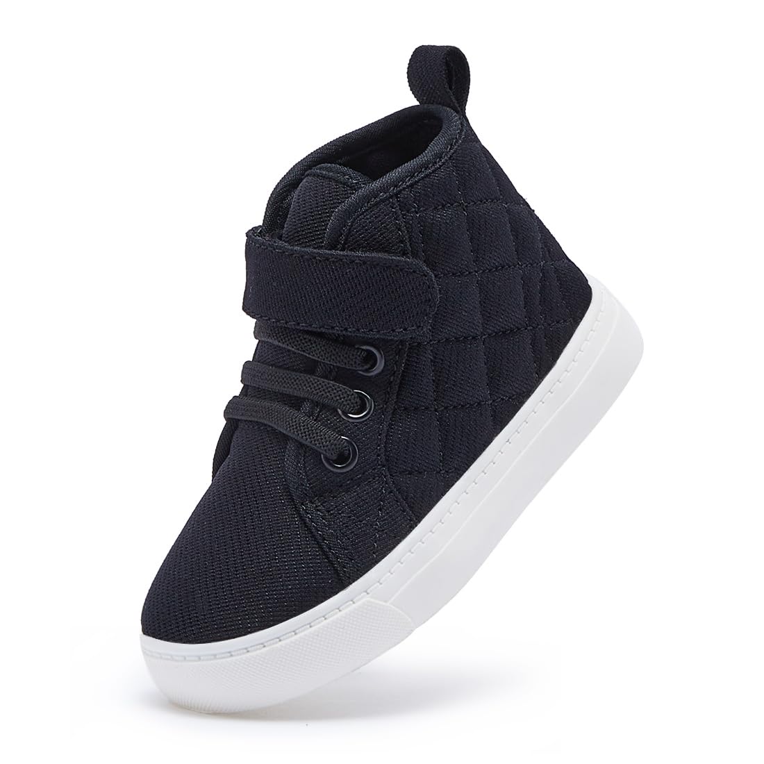 BMCiTYBM Toddler Boys Girls High Top Canvas Sneakers Kids Baby Walking Shoes Lightweight Breathable Athletic Running Shoes Black Size 5 Toddler