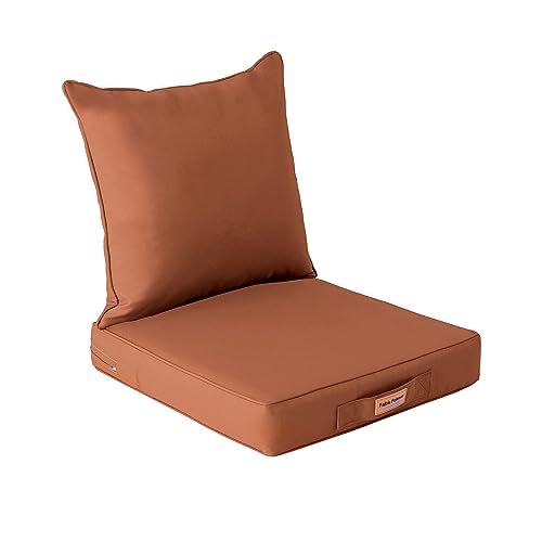 Faible Poisson Outdoor Chair Cushions, 22 x 22 Inch Waterproof Patio Furniture Back & Deep Seat Cushion Set with Handle and Anti-Slip Straps for Indoor Garden Camping, Plain Caramel