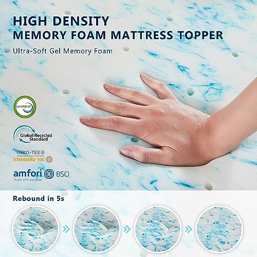 Timimi Memory Foam Mattress Topper Queen - 3 Inch Gel Cooling Mattress Pad for Queen Size Bed with Removable Washable Cover(21'' Deep Pocket) - Bed Topper for Back Pain (CertiPUR-US Certified - White)