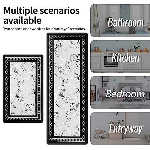 ASPMIZ Marble Kitchen Rugs Non Slip, Silver White Marble Kitchen Mats Cushioned Anti Fatigue, PVC Waterproof Leather Kitchen Rug Modern, Floor Comfort Mat for Kitchen Sink, 18'' x 30'' + 18'' x 48 ''