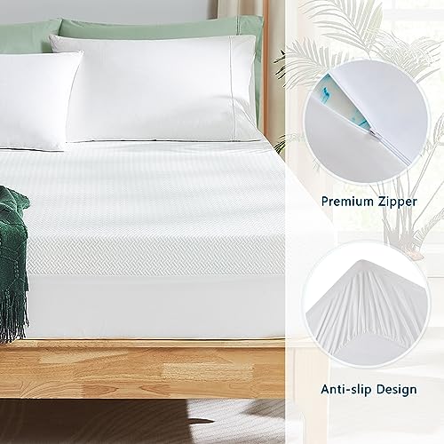 Timimi Memory Foam Mattress Topper Queen - 3 Inch Gel Cooling Mattress Pad for Queen Size Bed with Removable Washable Cover(21'' Deep Pocket) - Bed Topper for Back Pain (CertiPUR-US Certified - White)
