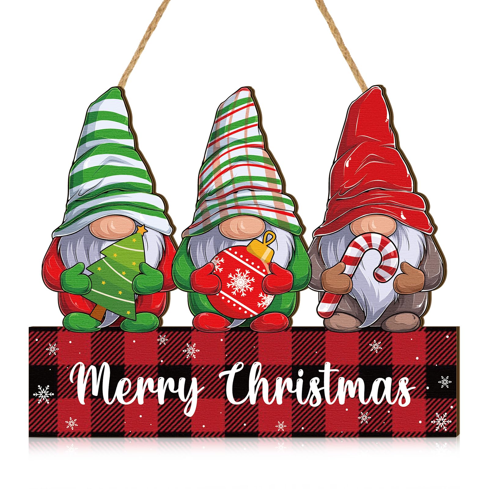 Tradder 1 Set Merry Christmas Door Sign Decor Christmas Welcome Sign Rustic Gnomes Wood Hanging Sign Wooden Holiday Decor for Christmas Winter Porch Home Front Door Yard Wall Indoor Outdoor