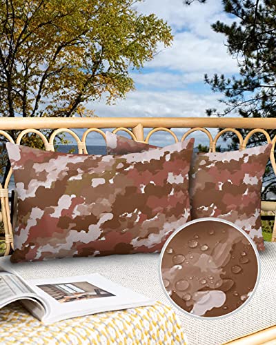 Funnywall88 Waterproof Throw Pillow Covers Set of 2 Camouflage Netting Camo Couch Pillow Cases Outdoor Sofa Cushion Cover Home Decor for Bed Living Room, 20" x 12"