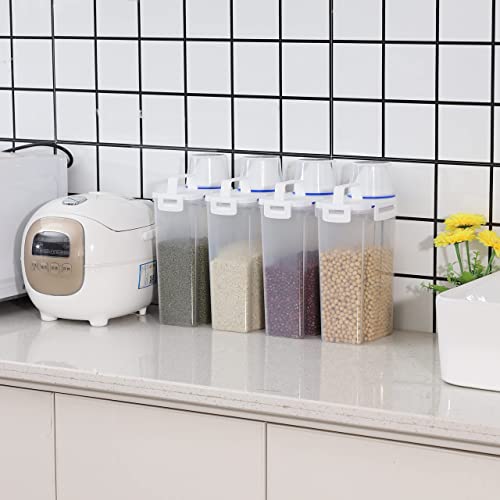 2Pack Cereal Storage Container Set with Lids,Food Containers with Measuring Cup for Flour,Sugar,Grain,Rice&Baking Supply-Airtight Kitchen & Pantry Bulk Food Storage for Kitchen Organization,Clear 2.5L