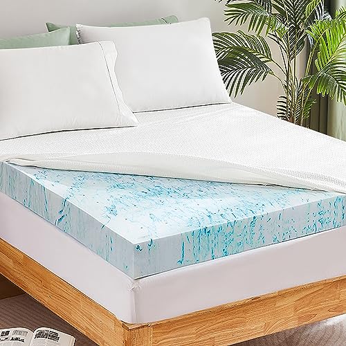 Timimi Memory Foam Mattress Topper Queen - 3 Inch Gel Cooling Mattress Pad for Queen Size Bed with Removable Washable Cover(21'' Deep Pocket) - Bed Topper for Back Pain (CertiPUR-US Certified - White)
