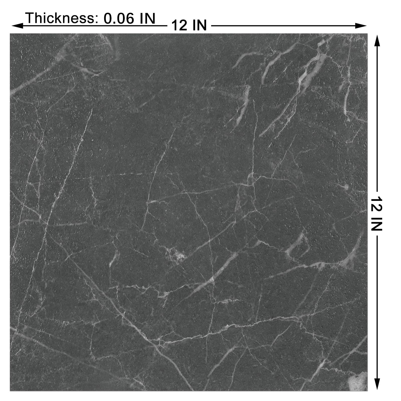 WESTICK Grey Black Marble Peel and Stick Floor Tile Vinyl Flooring Peel and Stick Bathroom Floor Tiles Waterproof Non-Slip Flooring Tile Sticker for Kitchen Bedroom RV 5 PCS 12" x 12"
