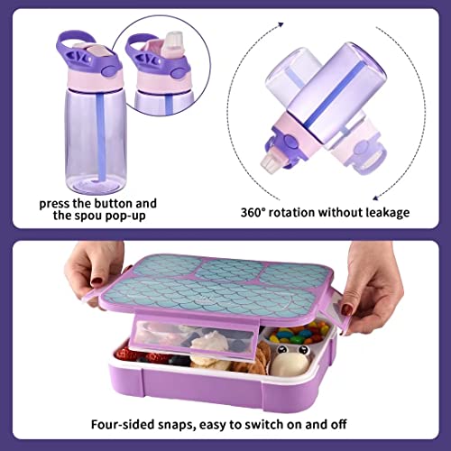 BDBKYWY Unicorn Lunch Bag Lunch Box Set - Insulated Lunch Bag with 4 Compartment Bento Box Ice Pack Water Bottle Silicon Cap Spoon Salad Container for Lunch Kid's School Supplies Ideal for Age 7-15