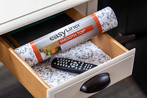 Duck Smooth Top Easy Liner Shelf Liner, Top Cabinet Multipack, 6-Rolls, Each 12" Width, 10' Length, Grey Damask