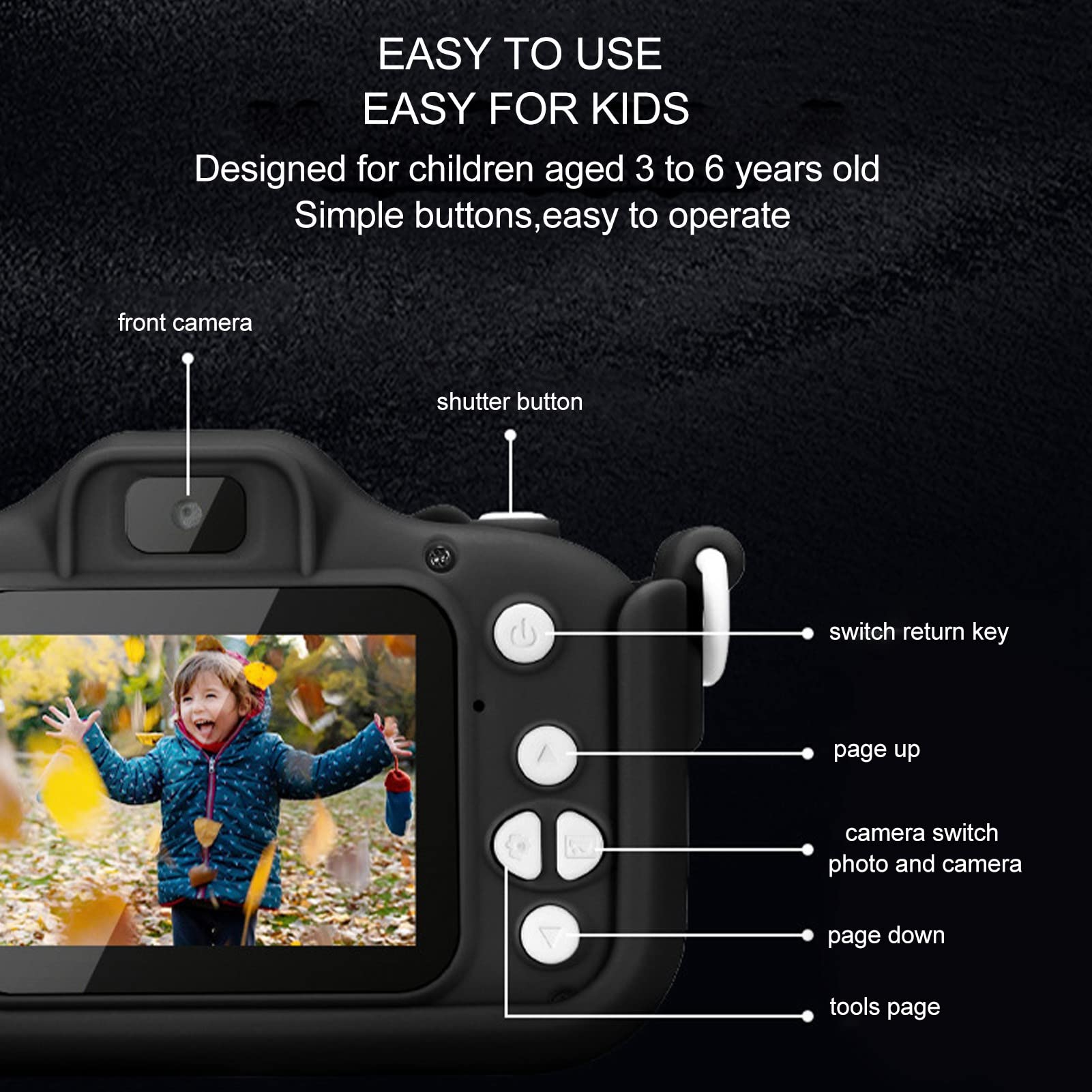 2.0 Inch Mini Kids Camera Multifunction,Large Screen HD 4000W Pixels Kids Digital Video Camera, Kids Digital Video Camera for 3 to 6 Years Old Boys Girls