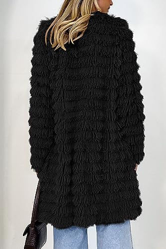PRETTYGARDEN Women's Winter Faux Fur Jackets Fall Fashion Open Front Long Shaggy Coat Outerwear (Black,Medium)