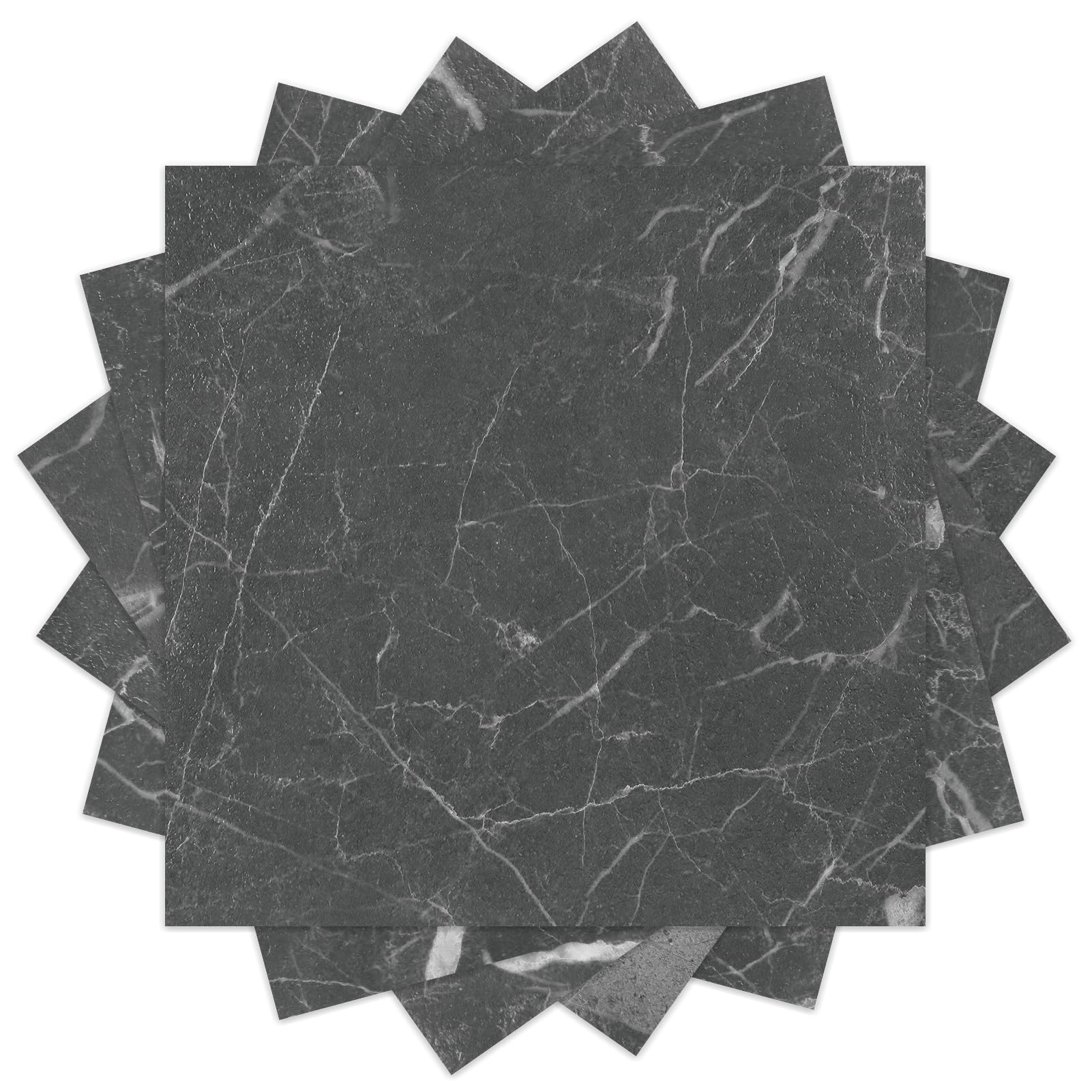 WESTICK Grey Black Marble Peel and Stick Floor Tile Vinyl Flooring Peel and Stick Bathroom Floor Tiles Waterproof Non-Slip Flooring Tile Sticker for Kitchen Bedroom RV 5 PCS 12" x 12"