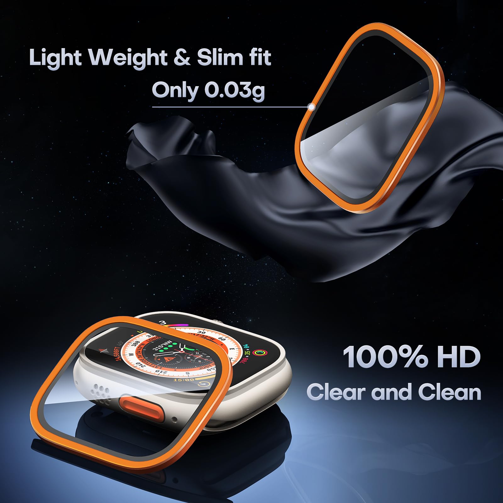LϟK 2 Pack for Apple Watch Ultra 2 / Ultra Screen Protector 49mm - 9H Tempered Glass + Titanium Alloy Frame [Stay Original+Bubble Free] Waterproof HD Glass Film for iWatch Ultra 49mm, Orange
