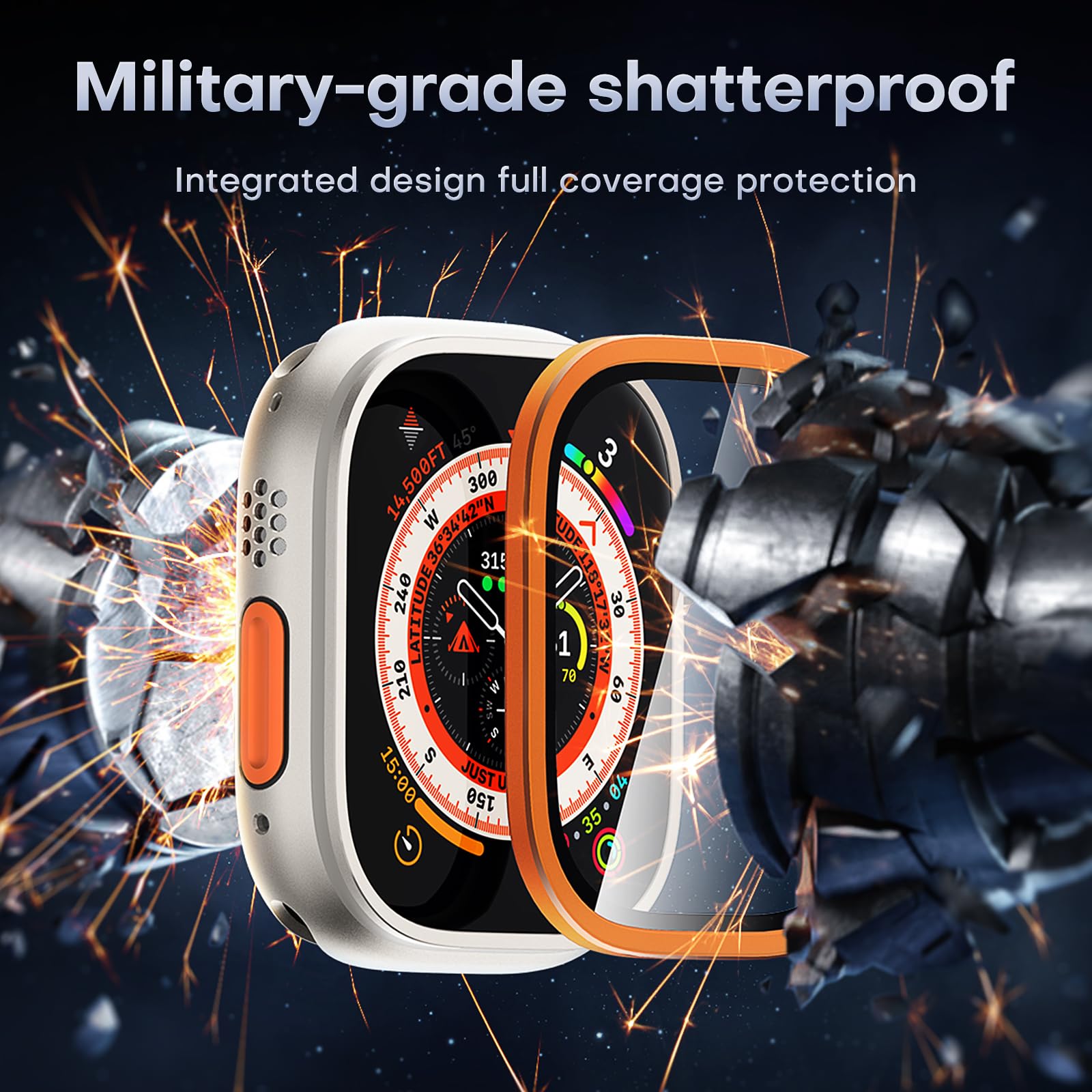 LϟK 2 Pack for Apple Watch Ultra 2 / Ultra Screen Protector 49mm - 9H Tempered Glass + Titanium Alloy Frame [Stay Original+Bubble Free] Waterproof HD Glass Film for iWatch Ultra 49mm, Orange