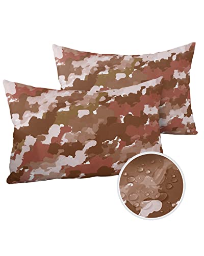 Funnywall88 Waterproof Throw Pillow Covers Set of 2 Camouflage Netting Camo Couch Pillow Cases Outdoor Sofa Cushion Cover Home Decor for Bed Living Room, 20" x 12"