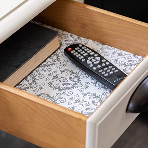 Duck Smooth Top Easy Liner Shelf Liner, Top Cabinet Multipack, 6-Rolls, Each 12" Width, 10' Length, Grey Damask