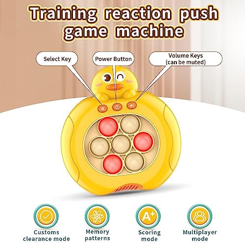 Quick Push Game Console , Electronic Fidget Light-up Sensory Games Travel Handheld Game Bubble Birthday Gifts for Age 5 6 7 8 9 10-12 Year Old Girl Boys (Yellow Duck)
