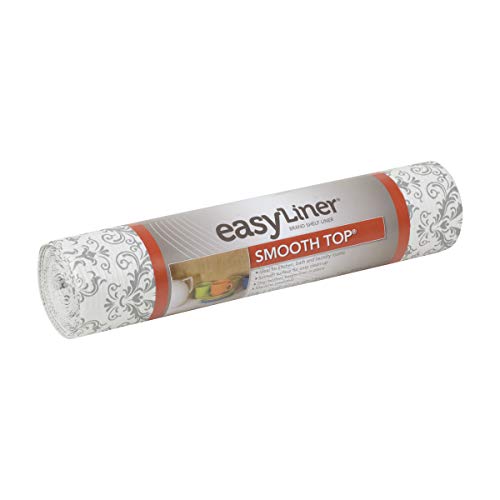 Duck Smooth Top Easy Liner Shelf Liner, Top Cabinet Multipack, 6-Rolls, Each 12" Width, 10' Length, Grey Damask