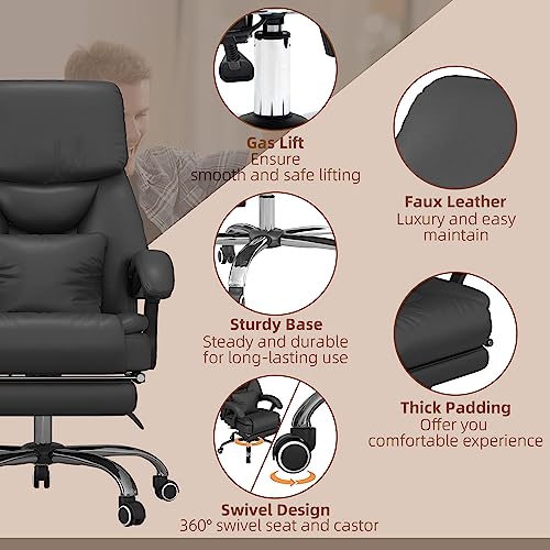 Vinsetto Kneading Massage Office Chair, Reclining Executive Office Chair, PU Leather High Back Computer Chair with Lumbar Cushion, Footrest, Adjustable Height, Black