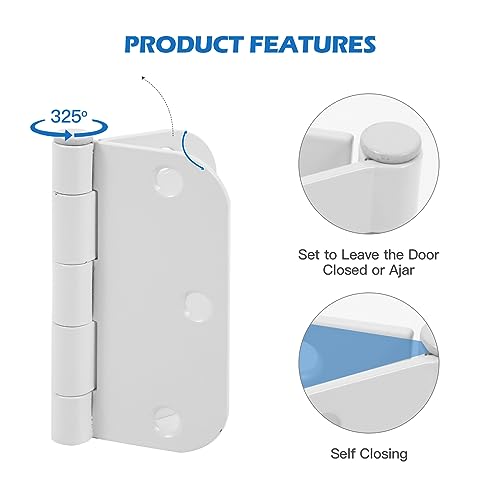 18 Pack White Door Hinges,3.5 Inch Rounded 5/8" Radius Door Hinges Interior 3 1/2 Inch Door Hinges Bifold Residential Standard Bedroom Indoor Door Hinges for Doors Home
