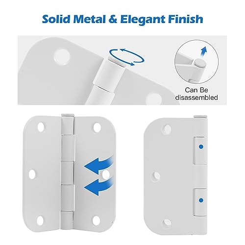 18 Pack White Door Hinges,3.5 Inch Rounded 5/8" Radius Door Hinges Interior 3 1/2 Inch Door Hinges Bifold Residential Standard Bedroom Indoor Door Hinges for Doors Home