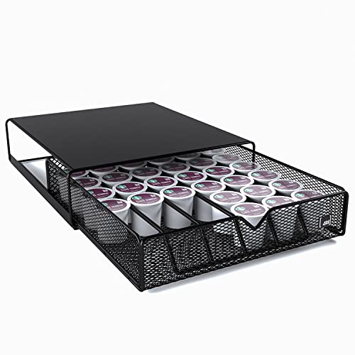 K-cup Coffee Pod Holder for Counter, Coffee Station for Keurig Pods - Coffee Bar Accessories - Caddy Dispenser with Sliding Drawer for Kitchen Organizer - Holds 36 Cups | The Mesh Collection, Black